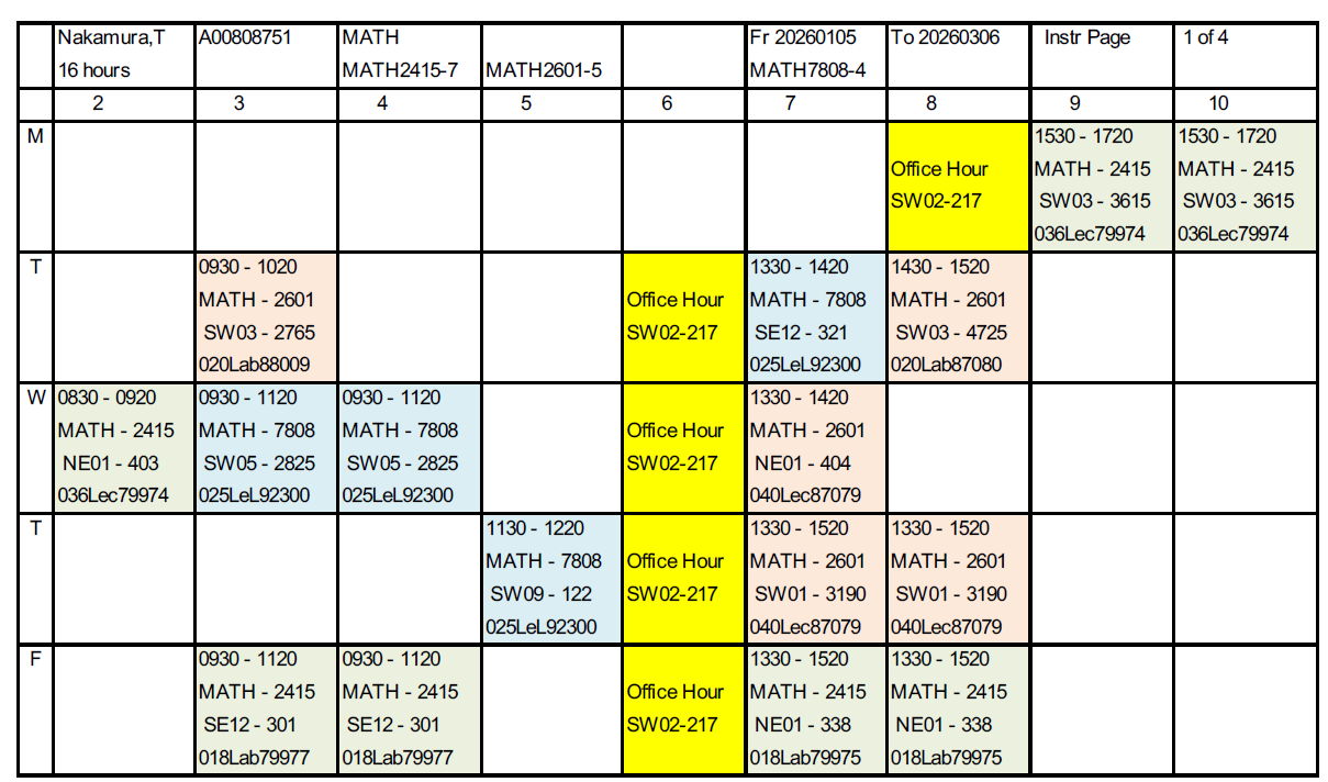 My Schedule Spring 2026